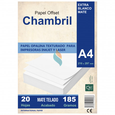 Papel Opalina Texturada / Telada A4 185 gr. 20 hojas