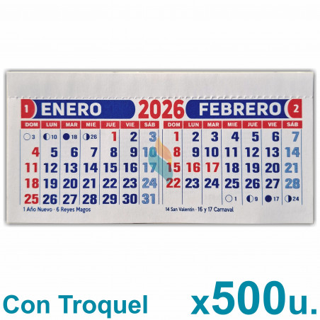 Almanaque 2026 Calendario Mignon Bi Mensual 14x8 cm. Con Troquelado x500u.